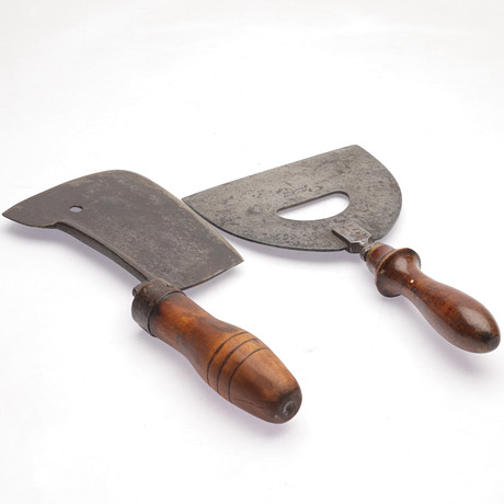 MEAT CHOPPER AND MEAT CLEAVER, iron and wood, including P. Liljeqvist ...