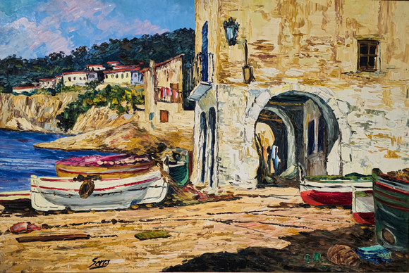 SANTIAGO SOTO VILLENA. CALELLA DE PALAFRUGELL BEACH. OIL ON CANVAS. Art ...