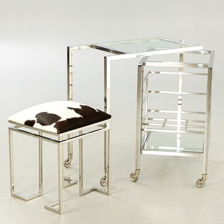 Casa Padrino, serving trolley and matching stool with cowhide, 21st ...