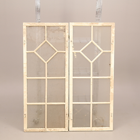 WINDOWS, a pair, single-glazed, slatted, 9 panes/pc, white/white, 1860s ...