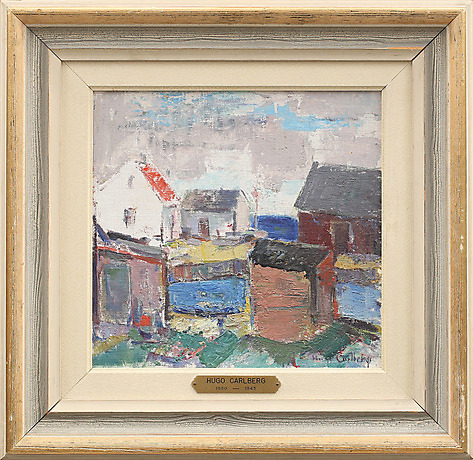 HUGO CARLBERG. Group of houses, oil on Board, signed. Art - Paintings ...