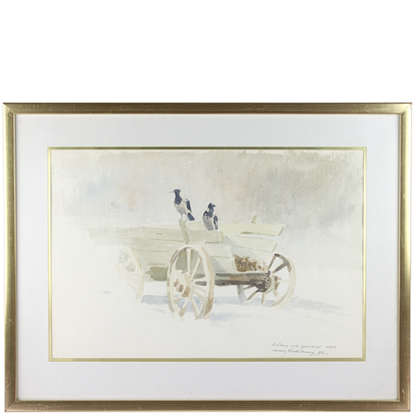 HENRY FREDRIKSSON. Akvarell, "Kråkor och gammal vagn", signerad, -80 ...