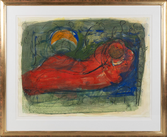 LENNART ROSENSOHN. Liegende Frauenfigur, Aquarell/Mischtechnik. Kunst ...