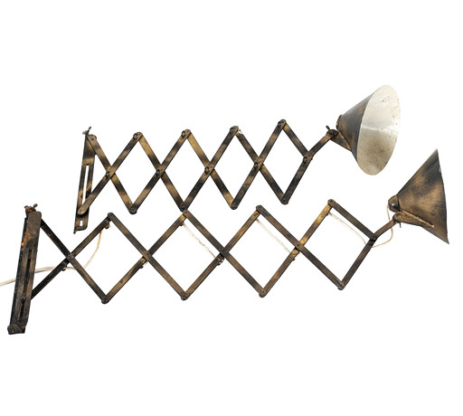 WALL LAMPS, a pair, so-called scissor lamp, industrial model. Lighting ...