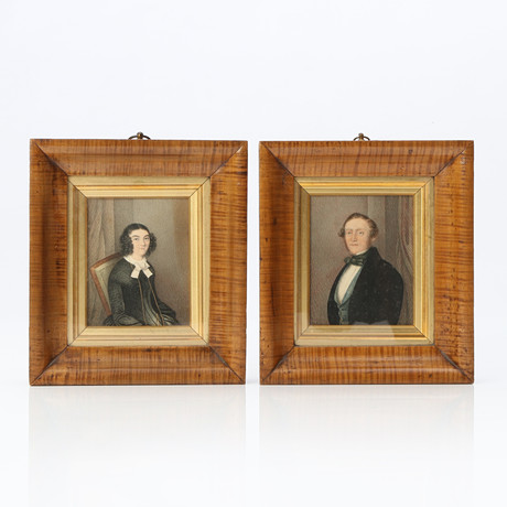 UNKNOWN ARTIST. Watercolors, a couple. Depicting Charlotta and John ...