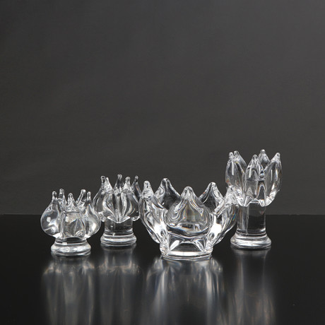 GÖRAN WÄRFF. CANDLESTICKS, THREE PIECES AND BOWL. Glass. “Cradle ...