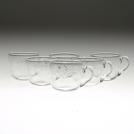 MUGS, 6 pcs, glass, Reijmyre, engraving by Heinrich Oppelt. Glass ...