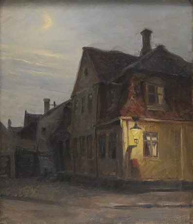 TOM PEDERSEN. CITY STREET IN EVENING LIGHT. Art - Paintings - Auctionet