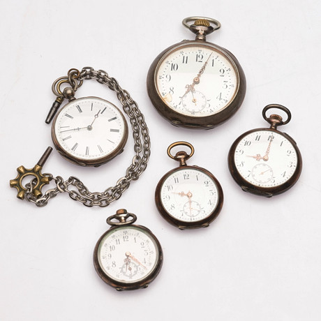 5 pocket watches, silver, 18th/20th century. Clocks & Watches - Pocket ...