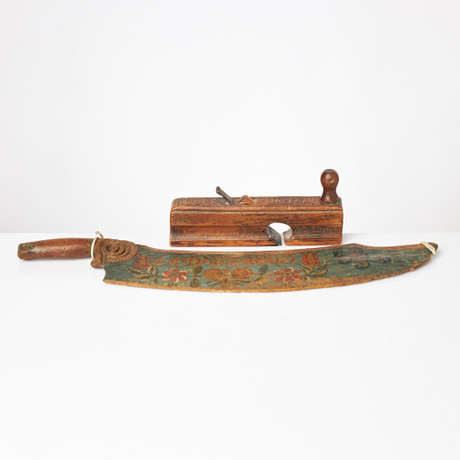 PLANER and CUTTING KNIFE. 2 pcs, planer 1700 tal marked OLS Ano 1742 ...