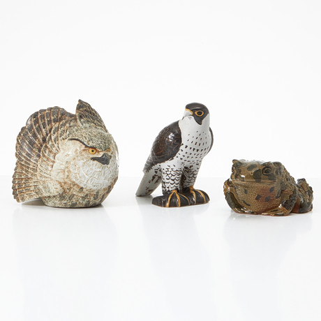 LISA LARSON, PAUL HOFF. Figurines, 3 pieces, mountain owl, toad and ...