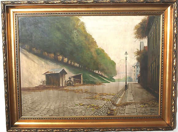Unknown artist. Oil on canvas, Ode cityscape, signed Carl AY Lund ...