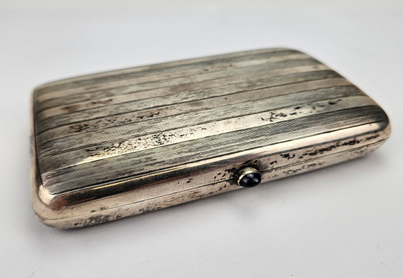 CIGARETTE CASE, silver, with purple stone, CG Hallberg, 1920s, total ...