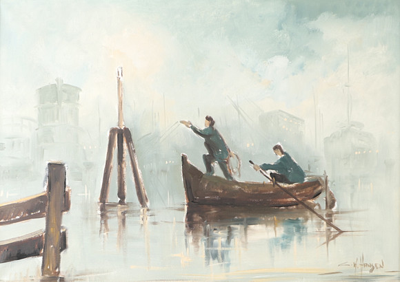 CARLO HANSEN. Hamnmoriv, oil on canvas, signed. Art - Paintings - Auctionet