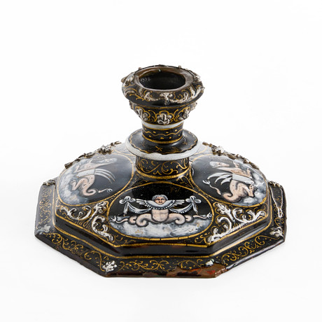 A Limoges candlestick, circa 1900, enamel on metal. Silver & Metals ...