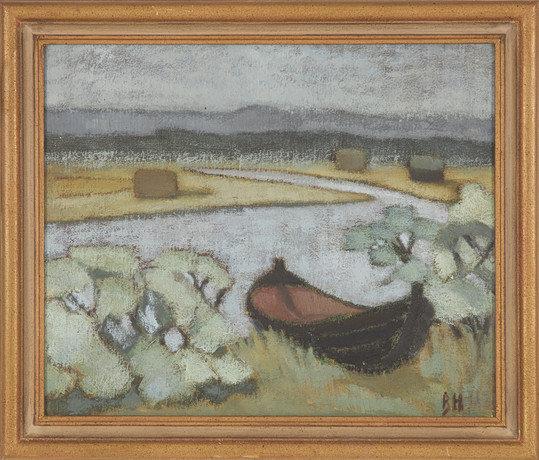BERTA HANSSON. Landskap med eka, olja på pannå, monogramsignerad BH. Konst - Måleri - Auctionet