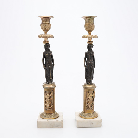 LJUSSTAKAR, ETT PAR, SENGUSTAVIANSKA STOCKHOLMSARBETEN FREDRIC LUDVIG RUNGS ART. Belysning ...