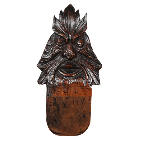AN UNUSUAL LATE 16TH CENTURY CARVED WALNUT HEAD OF A GREEN MAN. Swedish ...