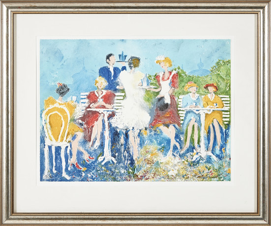 KARL HÖGLUND. (Born 1940), “Uteserveringen”, signed Karl Höglund color ...