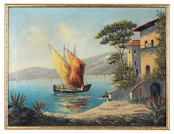 ERICH RUDOLPH. Gulf of Naples. Mediterranean coast view with sailing ...