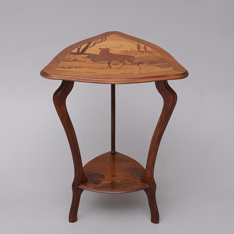 ÉMILE GALLÉ, ART NOUVEAU SIDE TABLE, walnut veneered with different ...