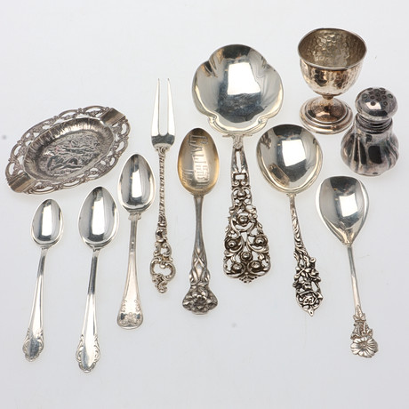 SILVER OBJECTS, 11 pcs, including spoons. Silver & Metals - Silver ...