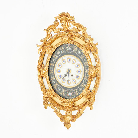 WALL CLOCK. Rococo style, circa 1900, marble dial, enamel, painted gilt ...