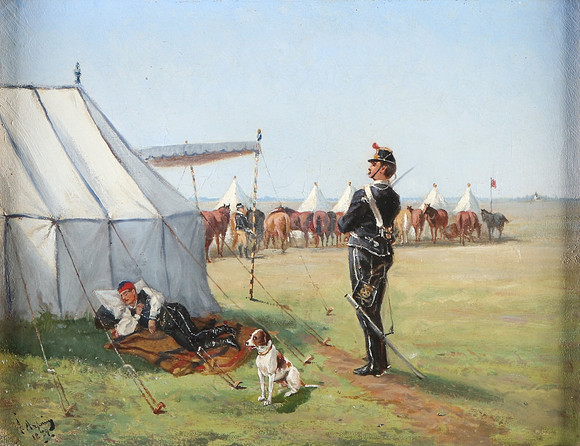 JOHN ARSENIUS. Oil painting on canvas. The Hussars of the Royal Life ...