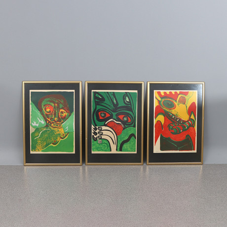 BENGT LINDSTRÖM. Lithographs, three pcs. Figure compositions. Signed ...