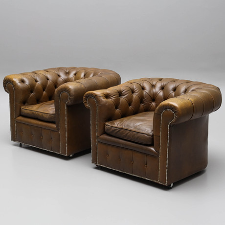 FÅTÖLJER, ett par, skinn, chesterfield, 1900-tal. Möbler - Fåtöljer ...