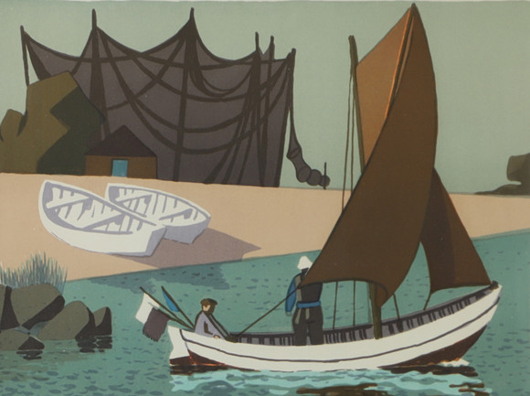 LARS NORMAN. Boats, lithograph in colours, signed. Art - Engravings ...