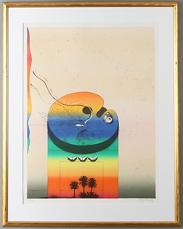 ARDY STRUWER. Composition with butterflies and trees, color lithograph ...