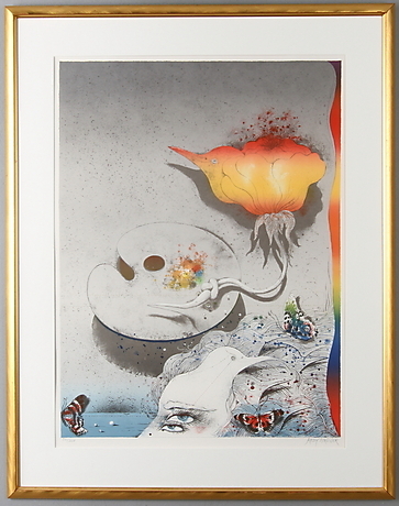 ARDY STRUWER. Composition with palette, color lithography, signed and ...