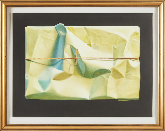 YRJÖ EDELMANN. Package in yellow, lithograph in colours, signed Y ...