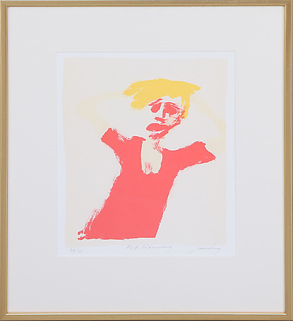 JAN WIBERG. "Red dress", color lithograph, numbered 89/135, signed. Art ...