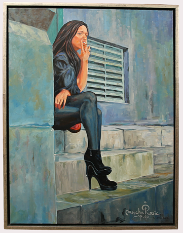 MISCHA ROSIC. Oil on canvas, sitting smoking woman, signed. Art ...