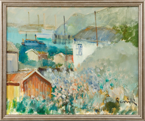 TAGE GAVIK. “Slottsberget Lindholmen”, oil on canvas, signed. Art ...