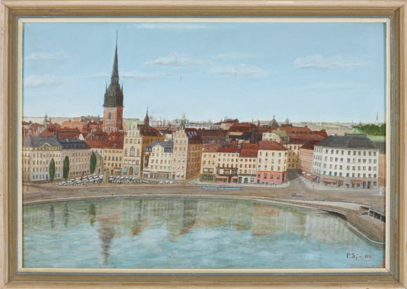 OIDENTIFIERAD KONSTNÄR. View of Gamla Stan, Stockholm, oil on panel ...