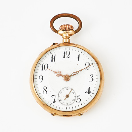 POCKET WATCH, 14k gold, white enamelled dial, Arabic numerals, plastic ...