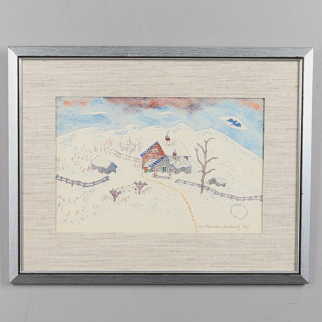 OLGA-MAGNUSSON-MANKOWITZ. MIXED TECHNOLOGY, “Fjällstugor”, signed ...