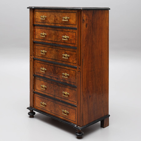 A 19th century Neo-Renaissance veneer chest of drawers in root & walnut ...