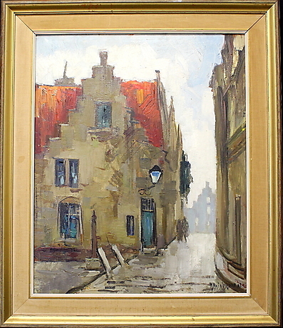 KNUT NORMAN. oil on Board, street scene, signed. Art - Paintings ...