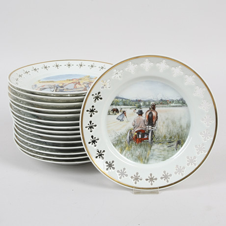 A set of 15 porcelain plates designed by Carl Larsson, Bing & Gröndahl ...