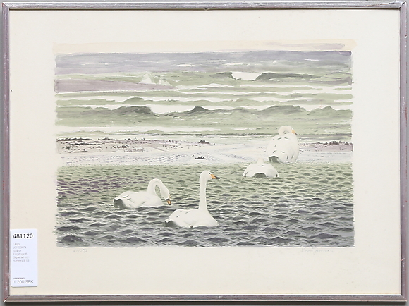 LARS JONSSON. Swans. Color lithograph. Signed and numbered. Art ...