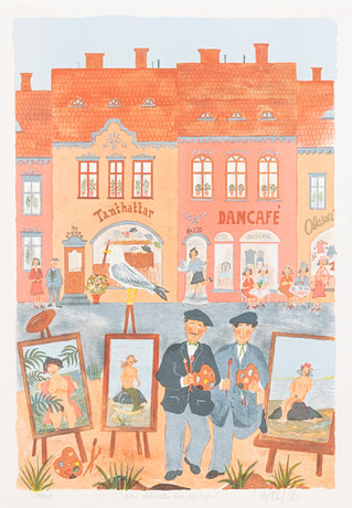 PER-OLOF OLSSON. ”Kun kauneus tuli kylään”, litografia, signeerattu ja ...