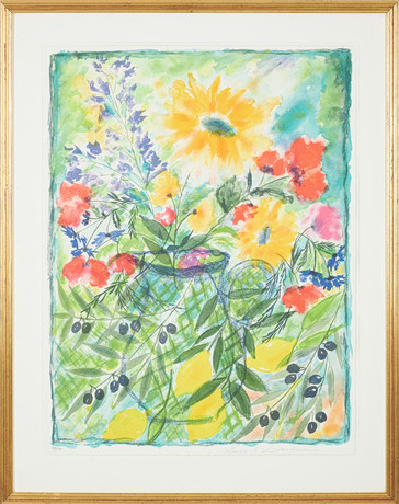 LENA LINDERHOLM. Flowers in jug, lithograph in colours, signed and ...