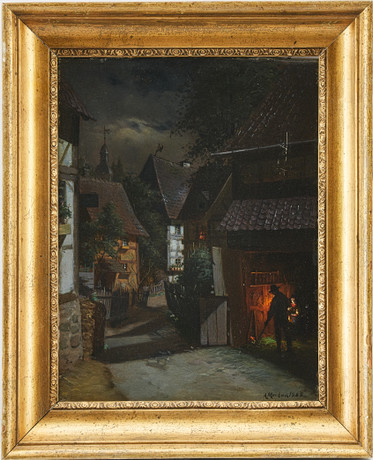 ANDERS MONTAN (1845-1917). Light shine from forge at dusk. Art ...
