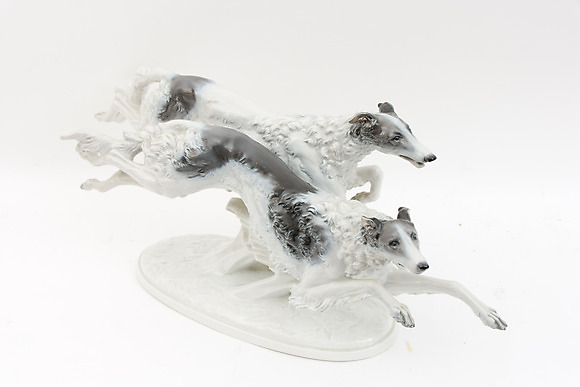 ROSENTHAL. ”Jumping Greyhound Borzoi”, Handmålat porslin formgivet av ...
