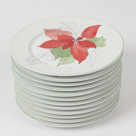 MARY LOU GOERTZEN. Assietter, 12 stycken, "Poinsettia", Block Spal ...