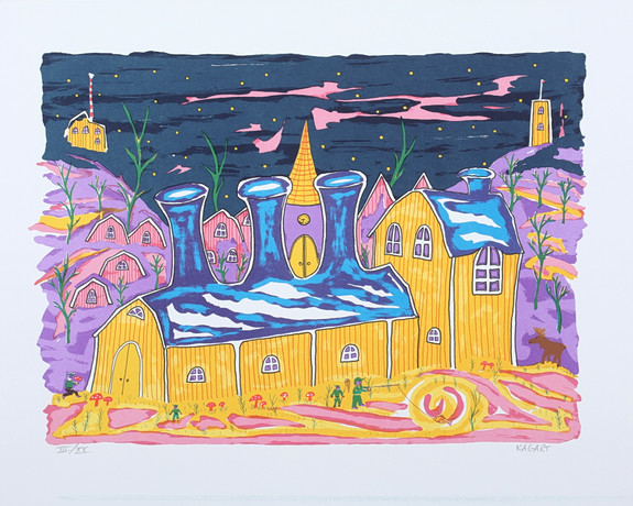 MIKAEL KAGART. ”Sundsvalsfabrik”, värillinen litografia, signeerattu ja ...